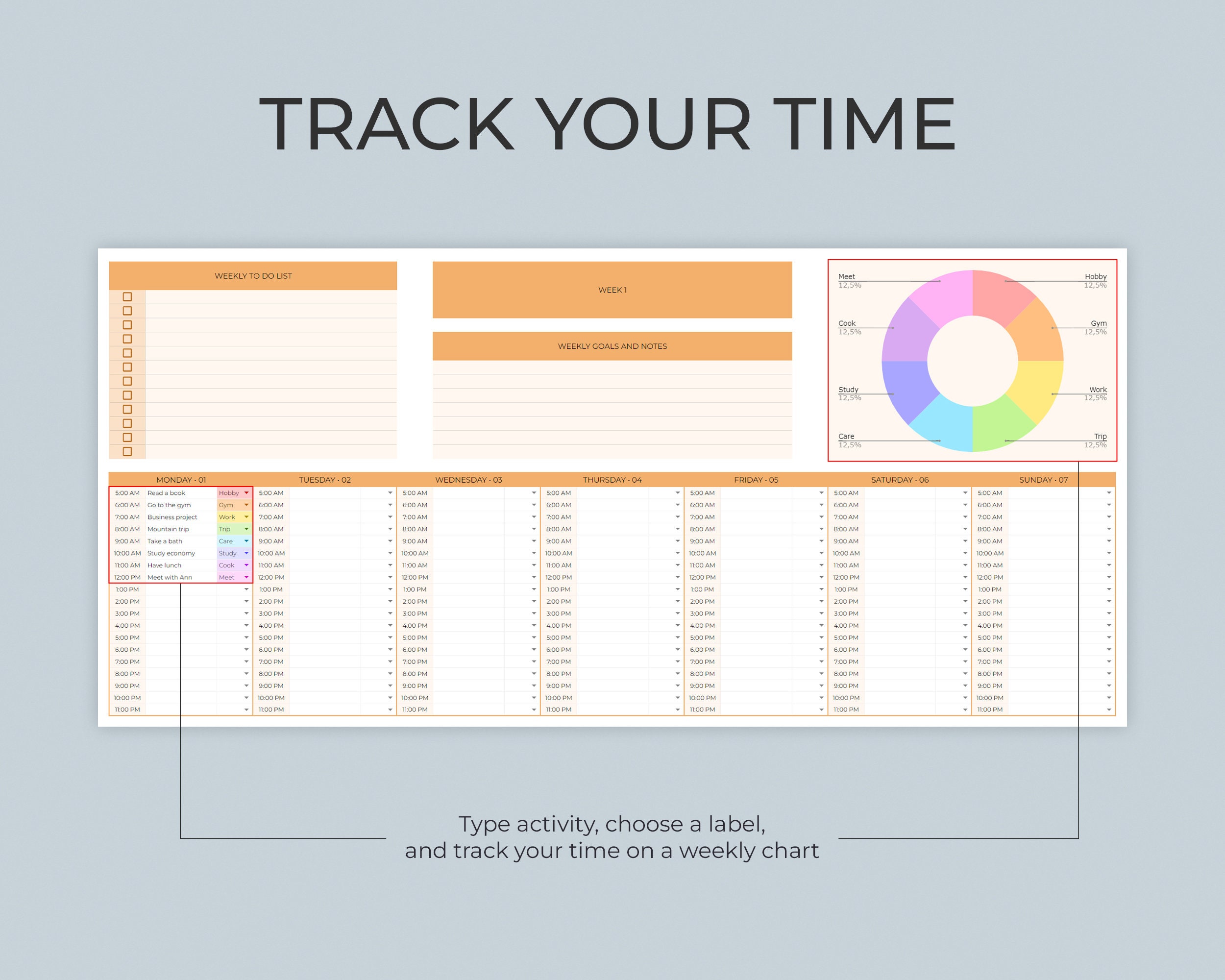 2023 Yearly Planner and Time Tracker Google Sheets Template Weekly ...