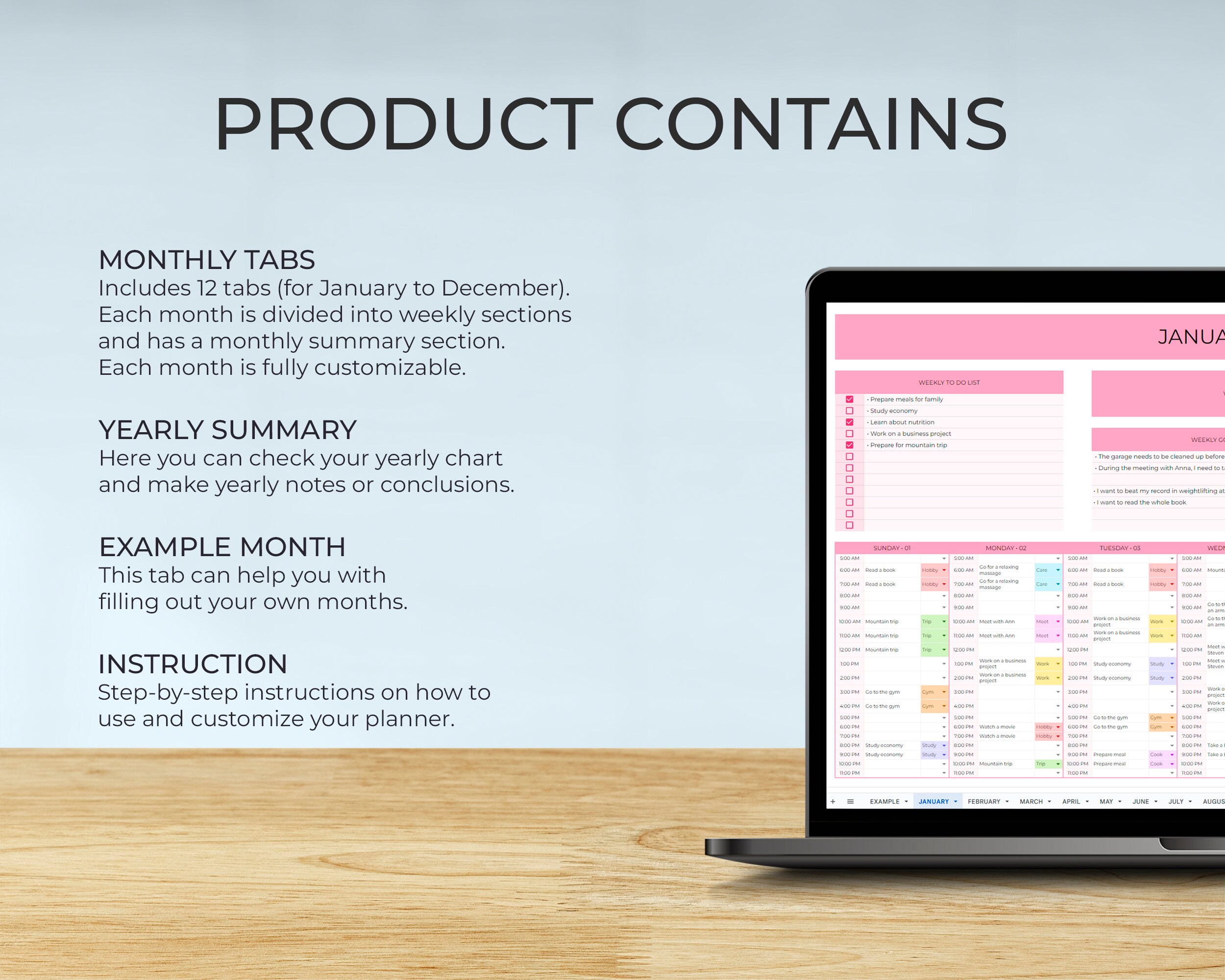 2023 Yearly Planner and Time Tracker Google Sheets Template Weekly ...