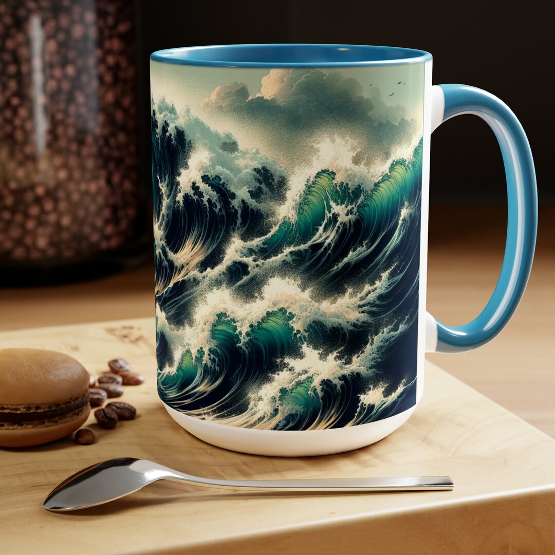 Beach Wave Coffee Mug, Ocean Inspired Teacup, Coastal Theme Ceramic Mug ...