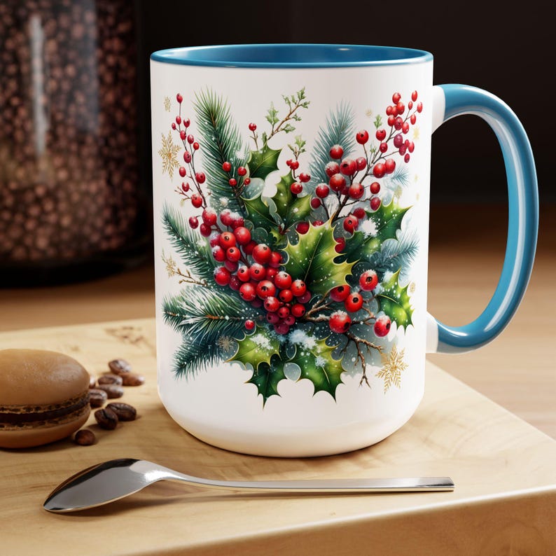 Festive Holly Berry Mug, Winterberry Mug, Christmas Wreath Teacup ...