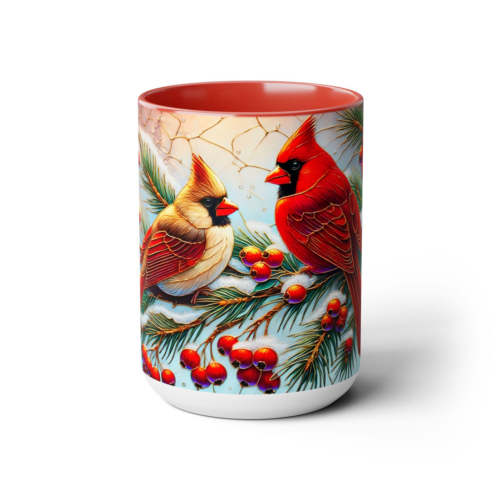 Cardinal Mug, Stained Glass Style Birds on Snowy Branch Mug, Cardinal ...
