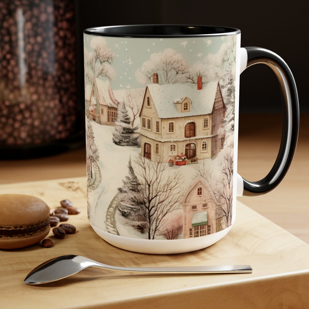 Winter Houses Mug, Holiday Coffee Mug, Snowy Winter Village Mug, Cute ...