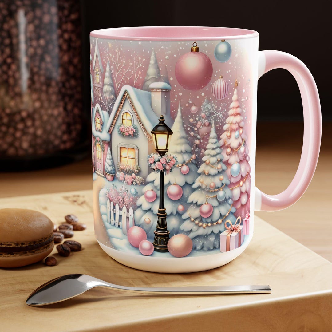 Pink Christmas Village Mug, Christmas Coffee Mug, Christmas Gift ...