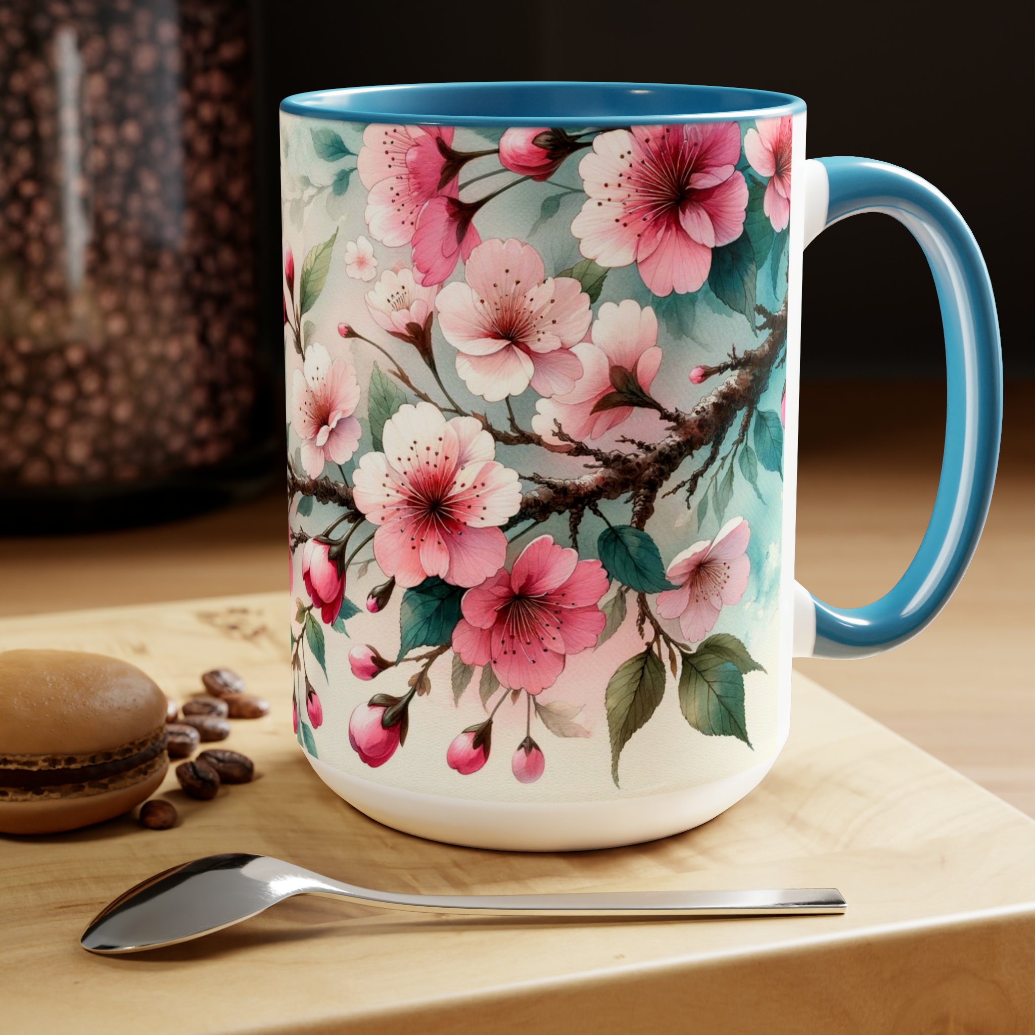 Cherry Blossom Mug, Pink Floral Coffee Cup Gift for Her, Mom, Nana ...