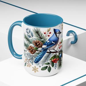 Cardinal Blue Jay Mug, Bird on Snowy Branch Mug, Bird Retro Christmas ...