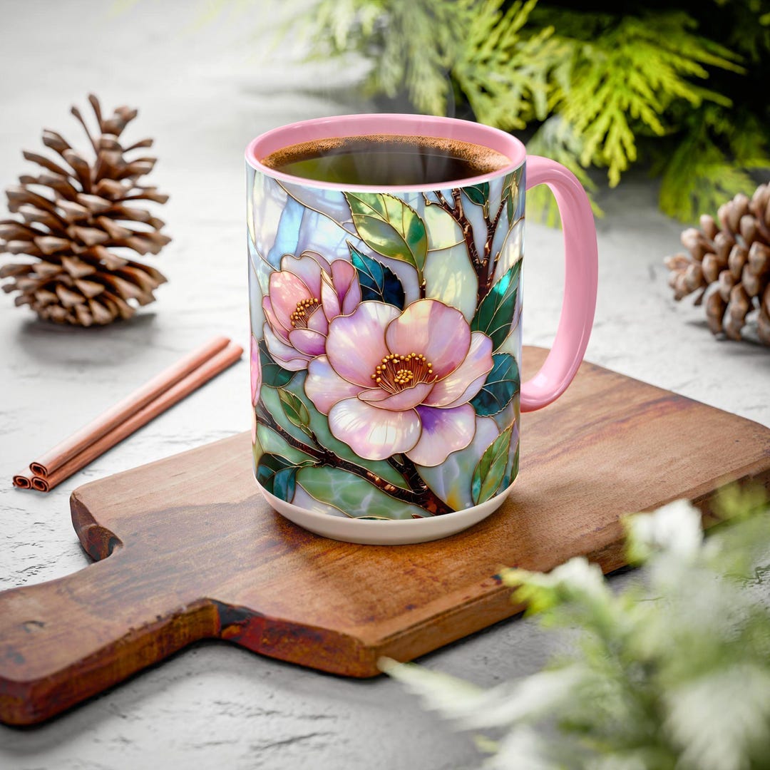 Stained Glass Style Wildflower Mug, Cottagecore Floral Ceramic Coffee ...