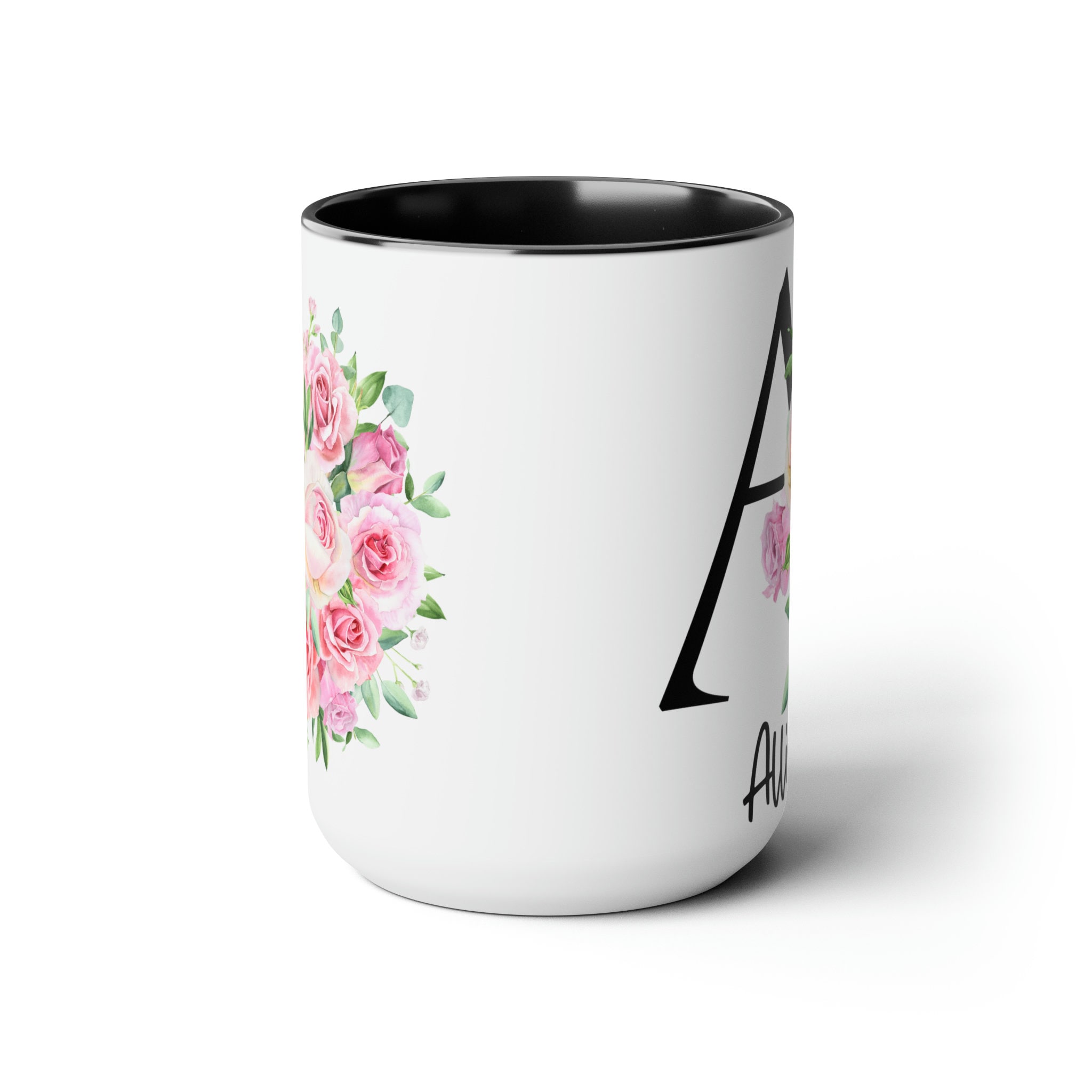 Custom Letter Name Mug, Initial Letter Mug, Monogram Mug, Floral ...