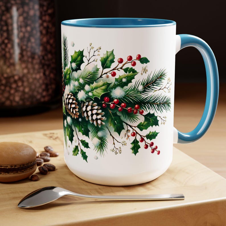 Christmas Garland Coffee Mug, Christmas Wreath Mug, Winter Holiday ...