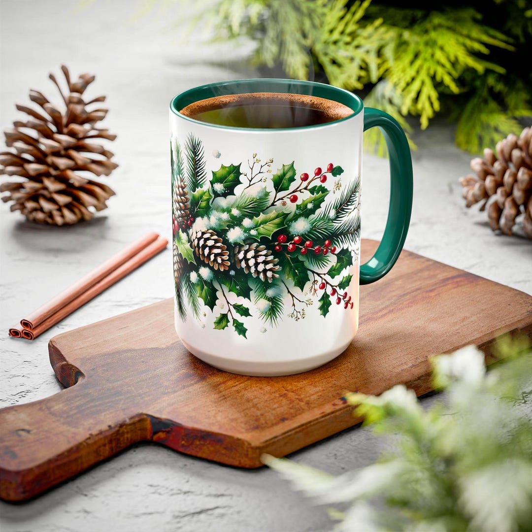 Christmas Garland Coffee Mug, Christmas Wreath Mug, Winter Holiday ...