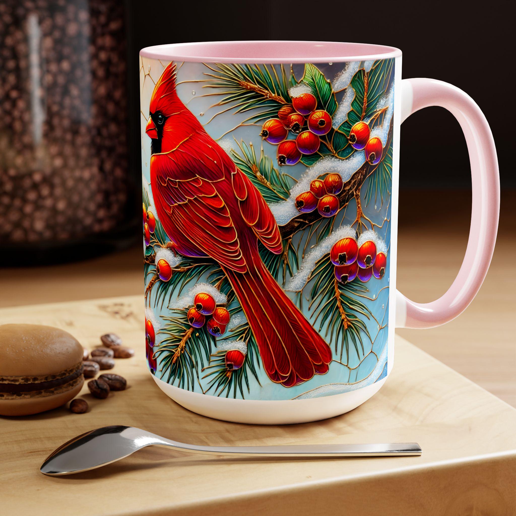 Cardinal Mug, Stained Glass Style Birds on Snowy Branch Mug, Cardinal ...