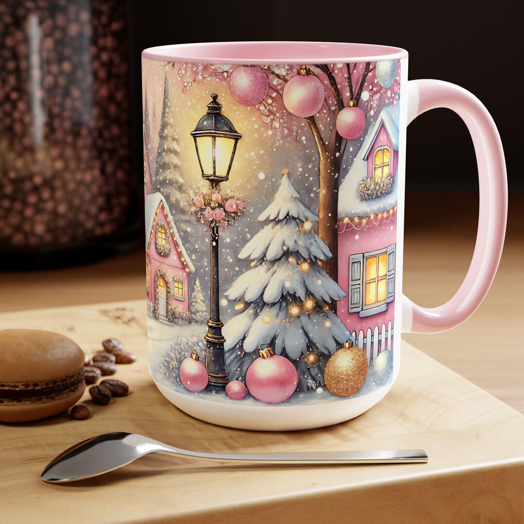 Pink Christmas Village Mug, Christmas Movie Mug, Christmas Coffee Mug ...