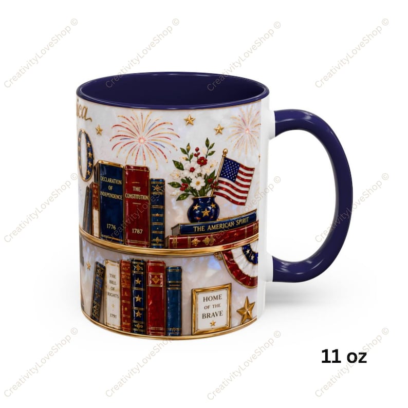 America 250 Mug, Patriotic Bookshelf Coffee Mug, 1776 2026 USA ...