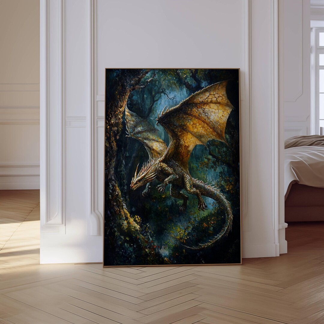 Dragon Prints, Dragon Wall Art, Dark Academia, Mystical Decor, Forest ...