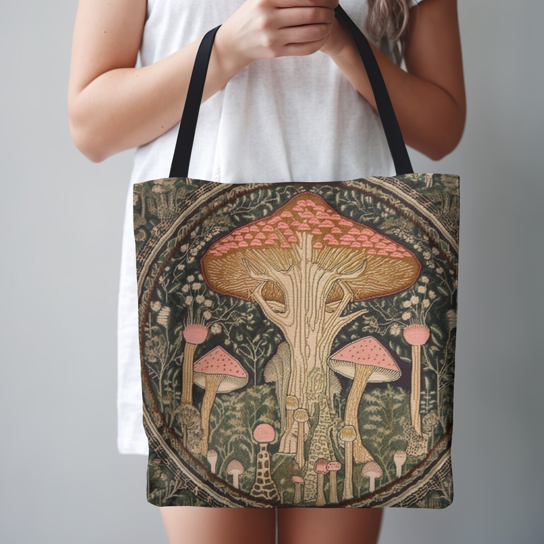 Mushroom Bag, Mushroom Motifs, Mushroom Tote, Woodland Mushrooms ...