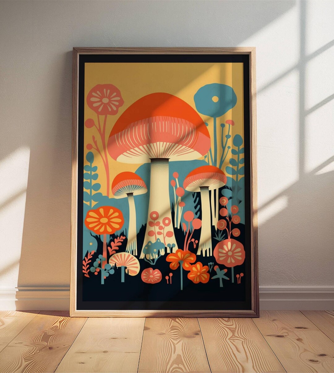 Mushroom Print, Retro Mushroom Wall Art, Mushroom Decor, 70's Decor, 70 ...