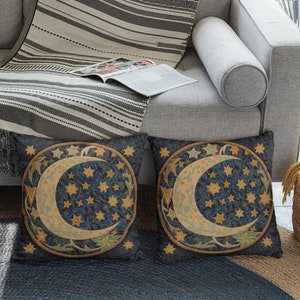 Moon Pillow Cover, Moon and Stars, PILLOW CASE ONLY, Faux Suede, Fall ...