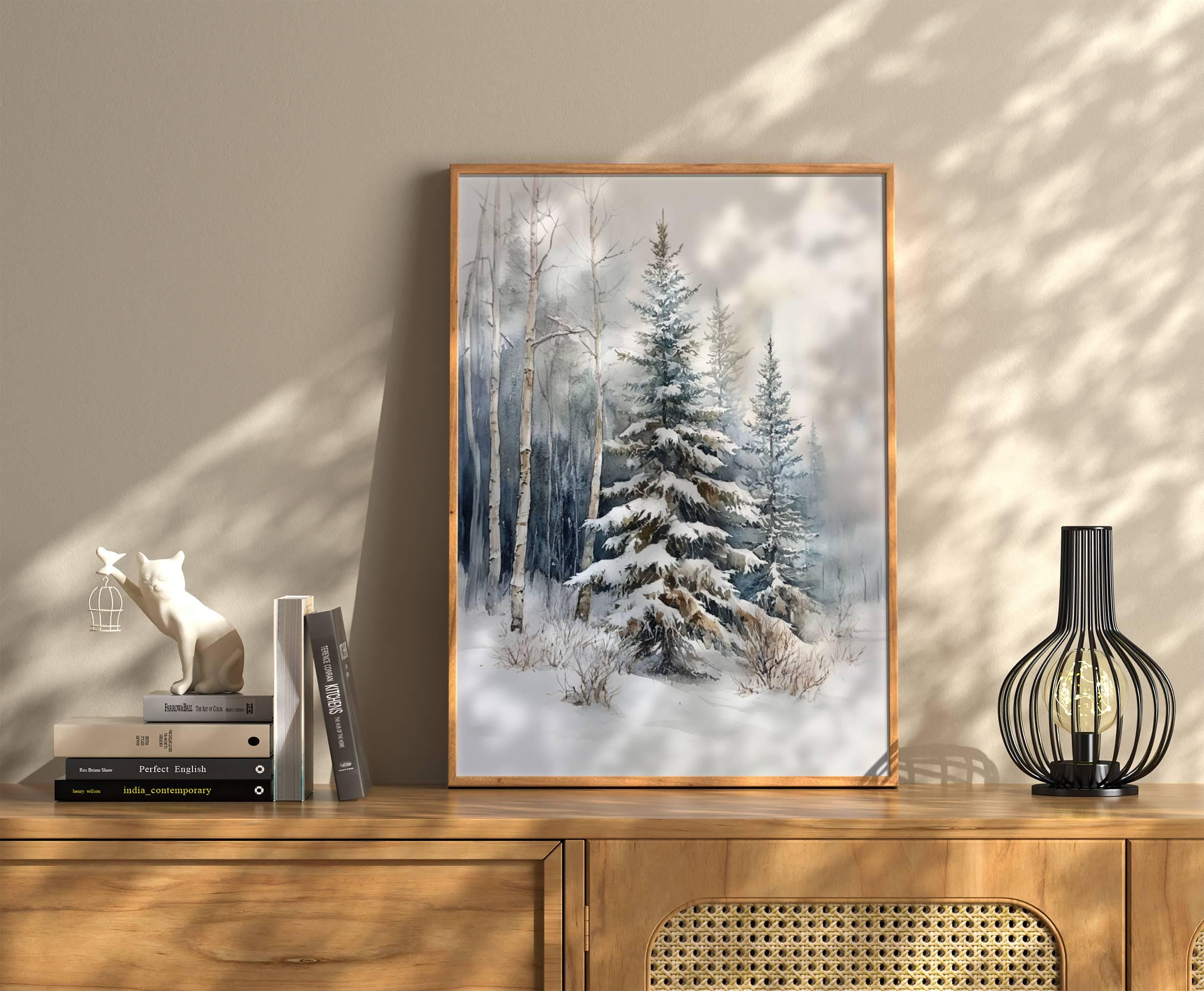 Christmas Wallarts, Winter Tree Print, Snow Covered Trees, Pine Tree ...