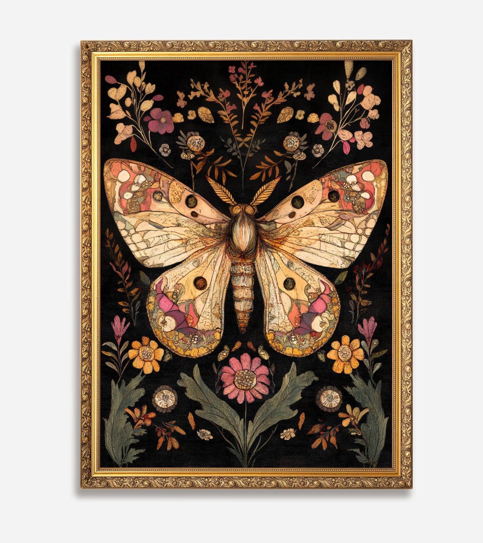 Moth Wall Decor, Moth Print, Moody Wall Art, Moody Floral Print ...