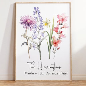 Personalized Family Birth Flower Print, Family Gift for Mom, Combined ...