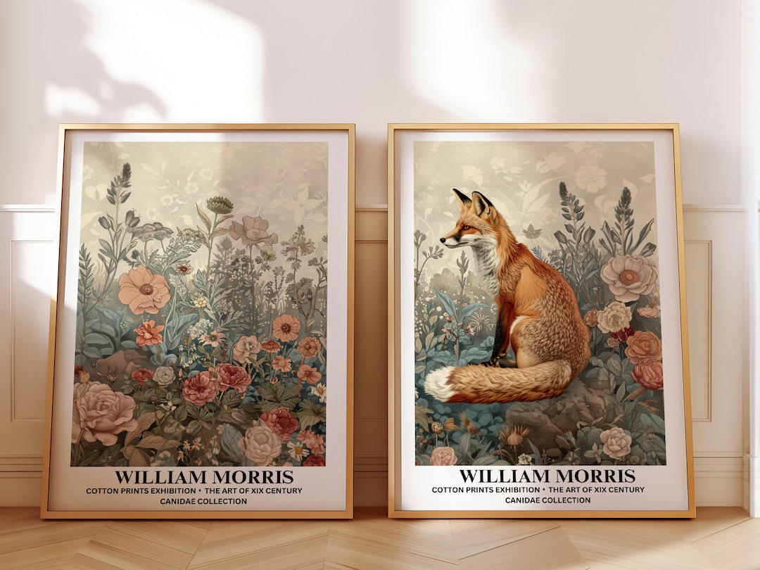 Fox Prints, Set of 2 William Morris Split Prints, Fox Wall Art ...