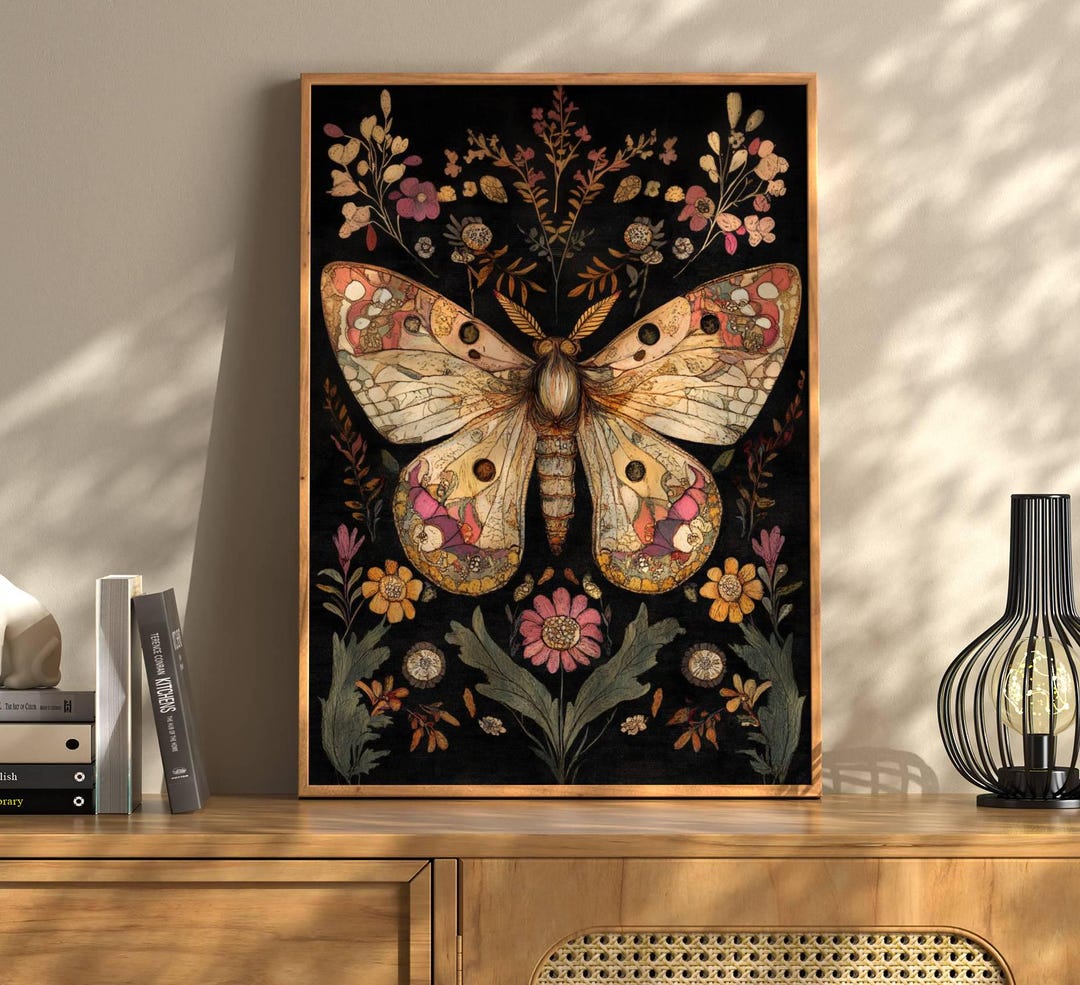Moth Wall Decor, Moth Print, Moody Wall Art, Moody Floral Print ...