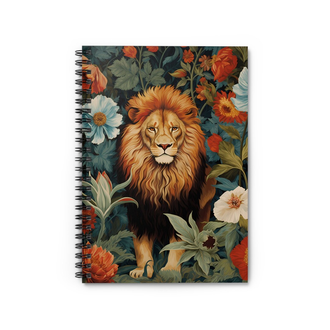 William Morris Inspired Lion in the Jungle Spiral Bound Notebook With ...
