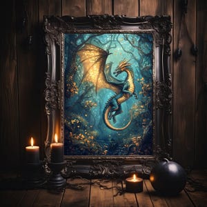 Dragon Prints, Dragon Wall Art, Dark Academia, Mystical Decor, Forest ...