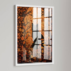 Black Cat Poster, Fall Leaves, Black Cat Decor, Halloween Decor, Autumn ...