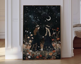 Two Witch Best Friend Canvas, Witch Art Poster, Witch Poster, Witchy ...