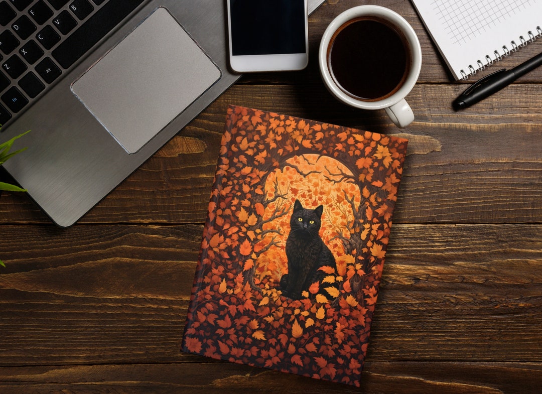 Black Cat Journal, Autumn Journal, Black Cat Halloween, Fall Leaves ...