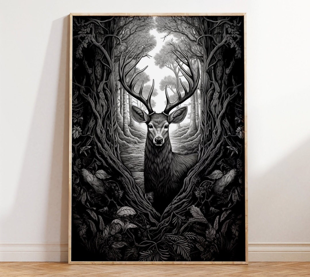 Black and White Deer Print, Black and White Art, Black and White Deer ...