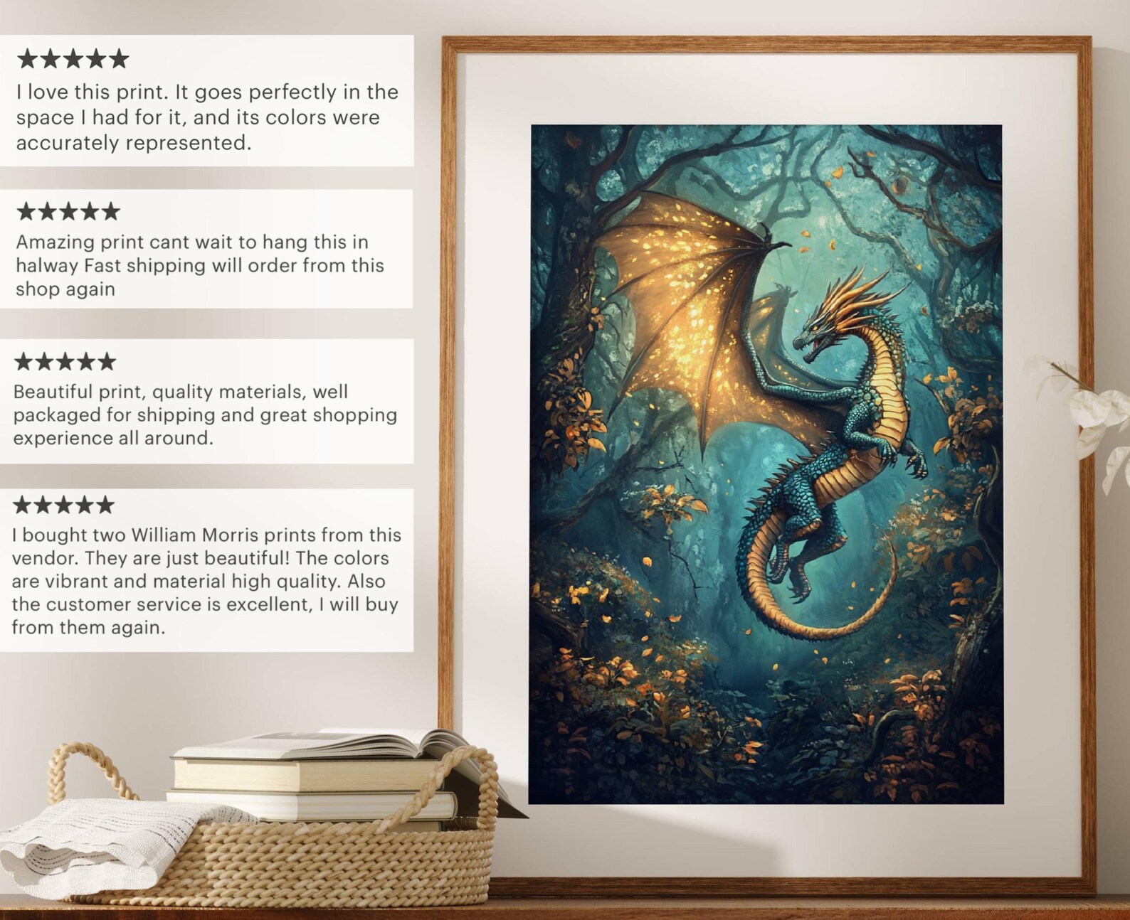 Dragon Prints, Dragon Wall Art, Dark Academia, Mystical Decor, Forest ...