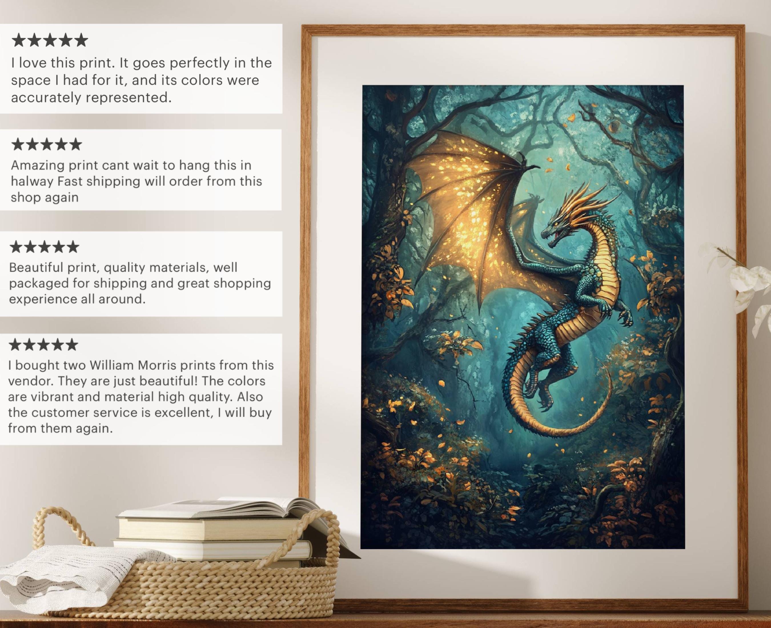 Dragon Prints, Dragon Wall Art, Dark Academia, Mystical Decor, Forest ...