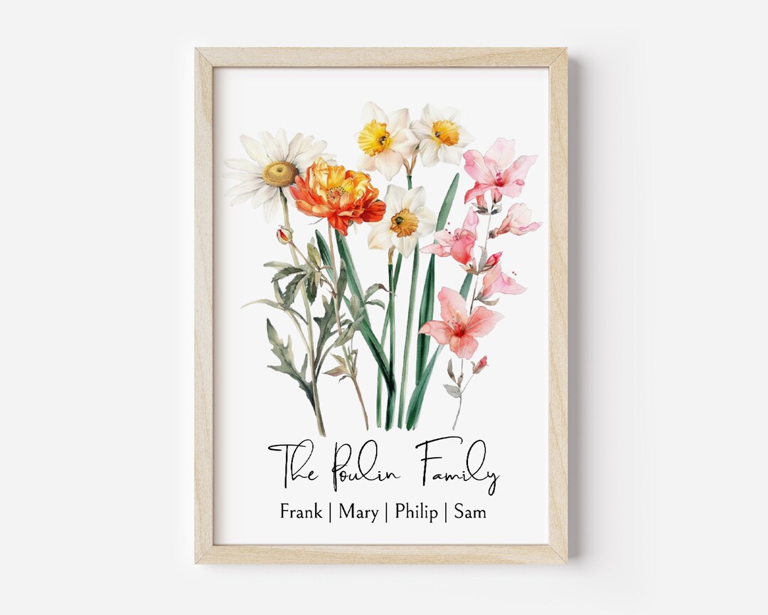 Personalized Family Birth Flower Print, Family Gift for Mom, Combined ...