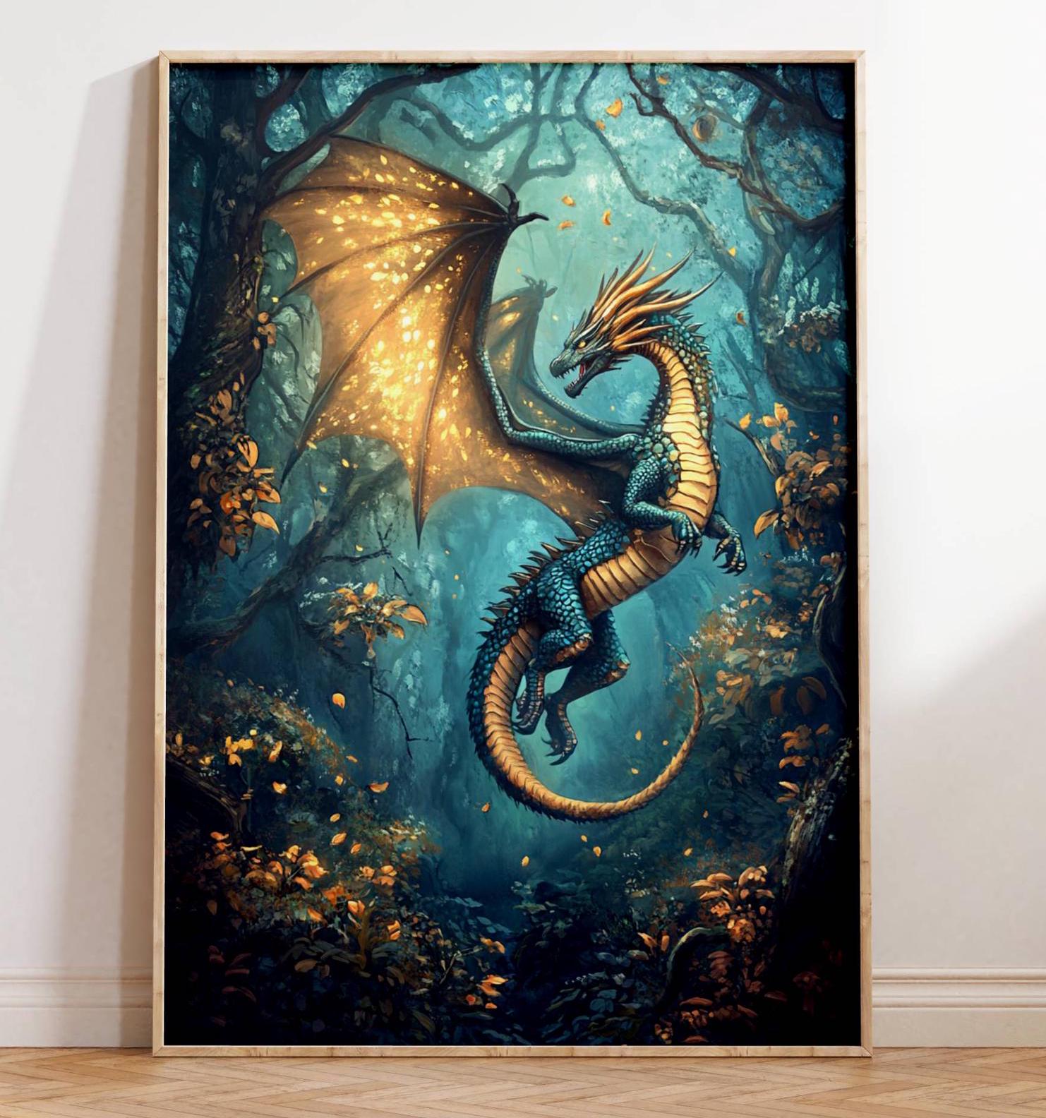 Dragon Prints, Dragon Wall Art, Dark Academia, Mystical Decor, Forest ...