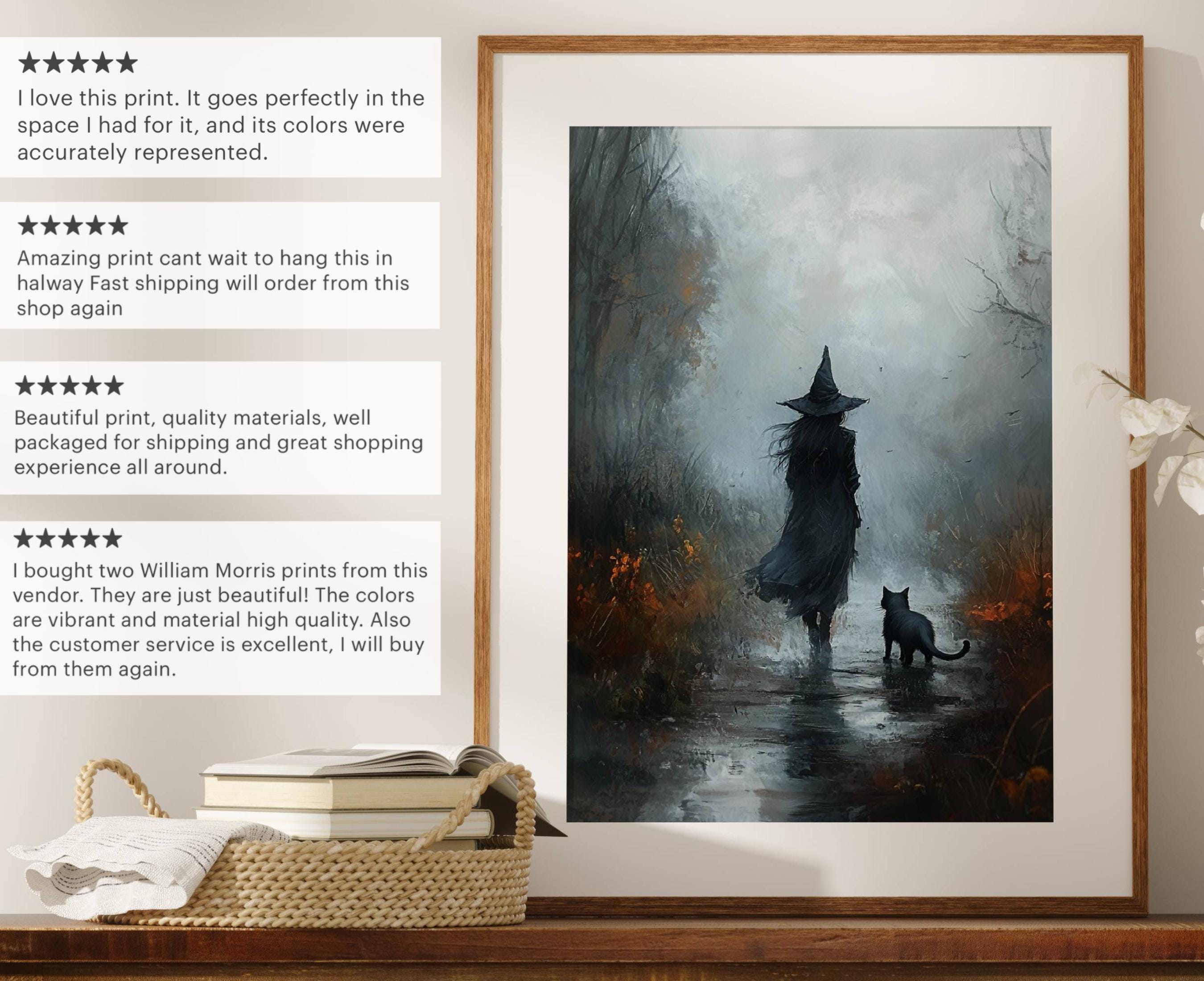Halloween Prints, Witch Print, Black Cat Print, Dark Academia, Vintage ...