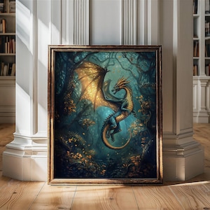 Dragon Prints, Dragon Wall Art, Dark Academia, Mystical Decor, Forest ...