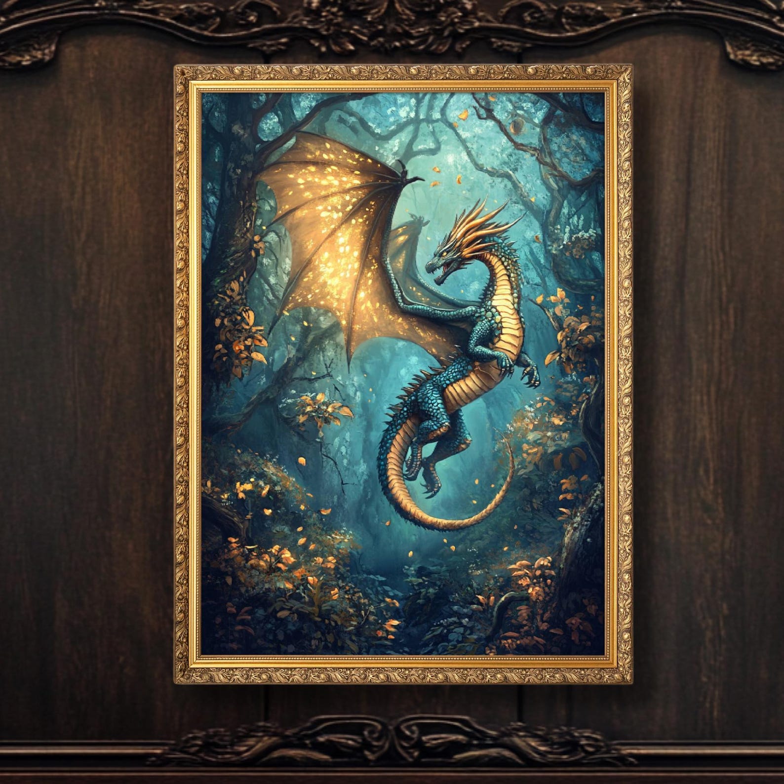 Dragon Prints, Dragon Wall Art, Dark Academia, Mystical Decor, Forest ...
