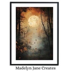 Fall Wall Decor, Full Moon Print, Fall Prints, Autumn Decor, Forest ...