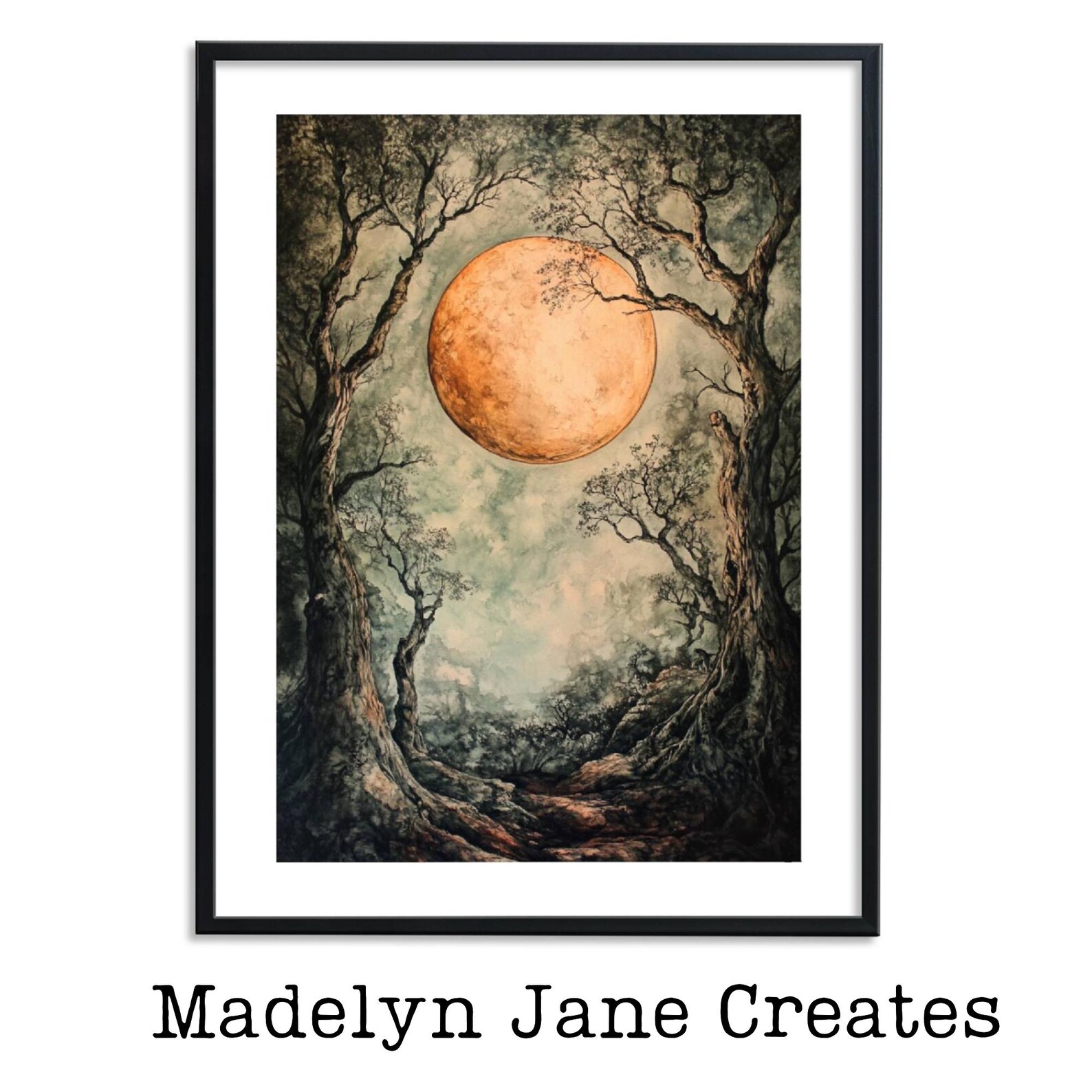 Moon Print, Gothic Forest Print, Gothic Wall Decor, Woodland Prints ...