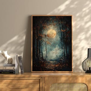 Full Moon Print, Fall Wall Decor, Fall Prints, Autumn Decor, Forest ...