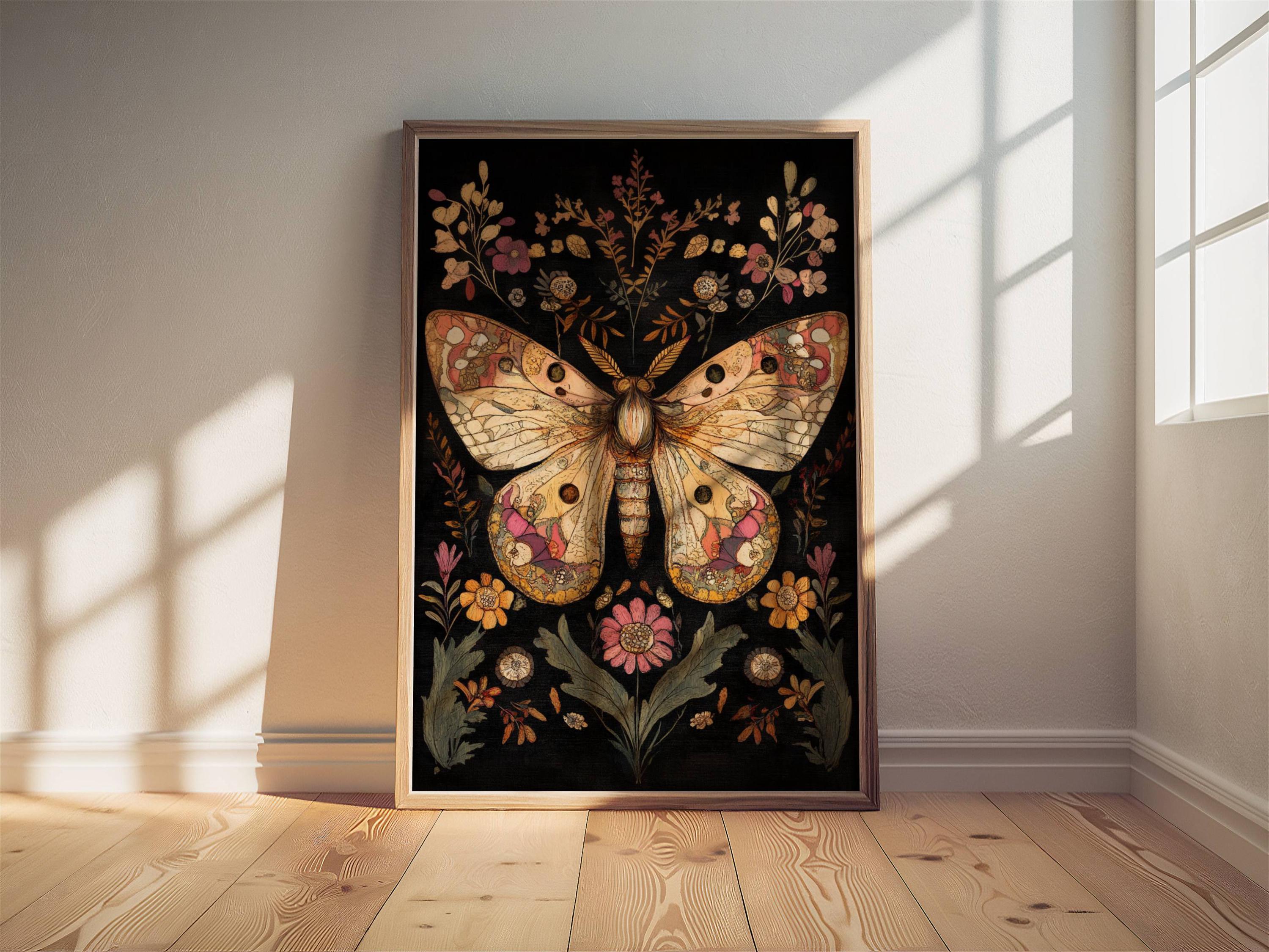 Moth Wall Decor, Moth Print, Moody Wall Art, Moody Floral Print ...
