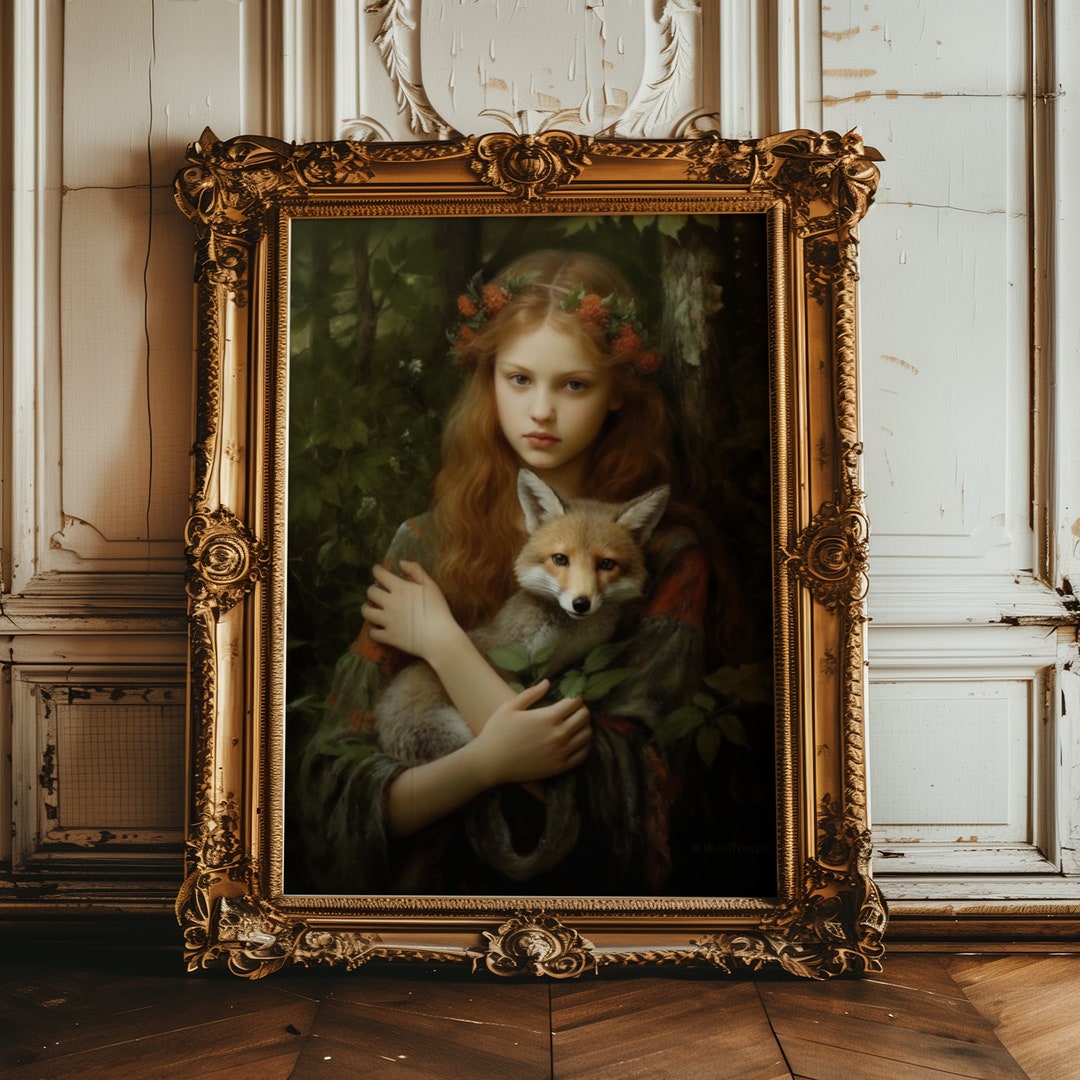 Girl and Fox Print, Vintage Fox Print, Fox Poster, Fox Wall Art, Fox ...