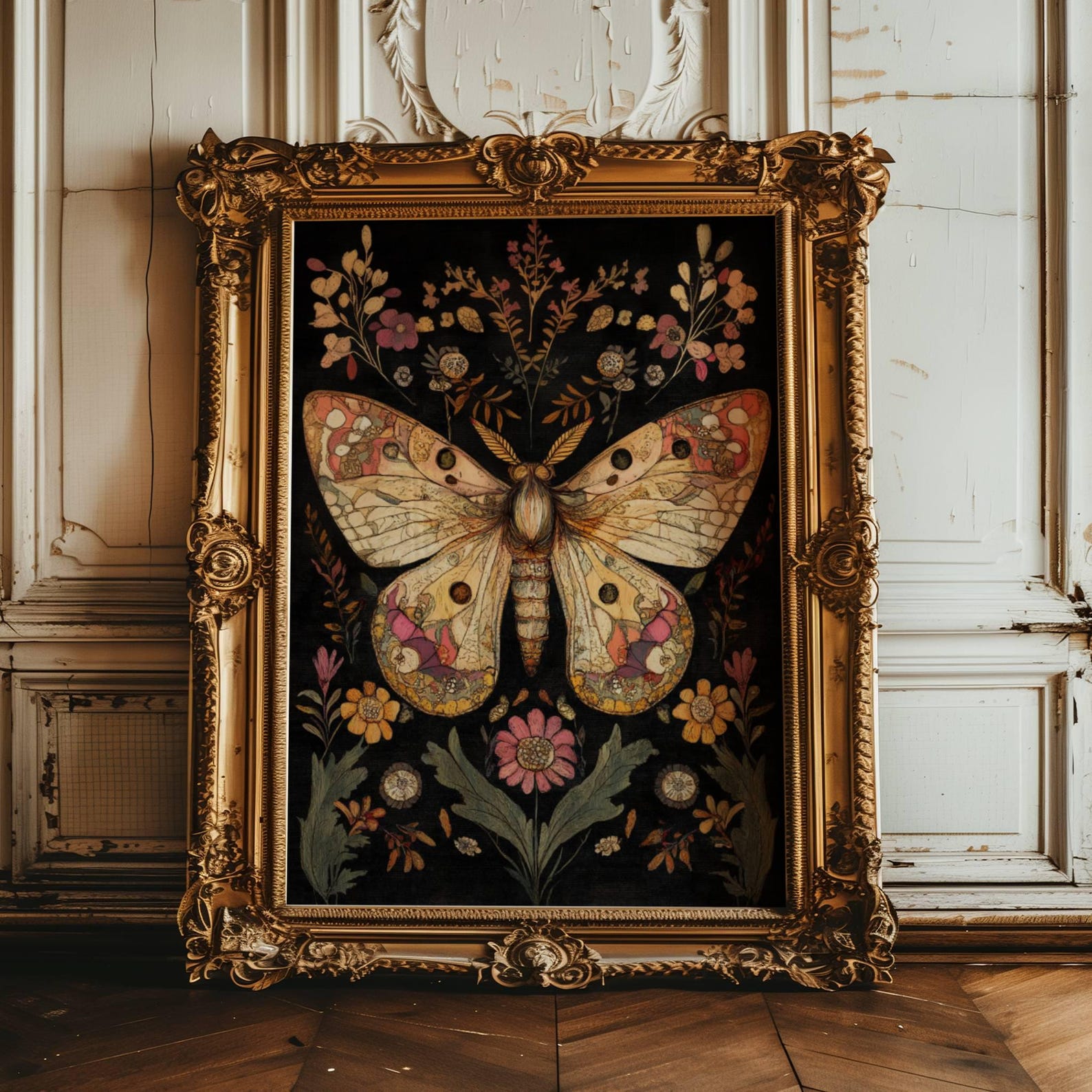 Moth Wall Decor, Moth Print, Moody Wall Art, Moody Floral Print ...