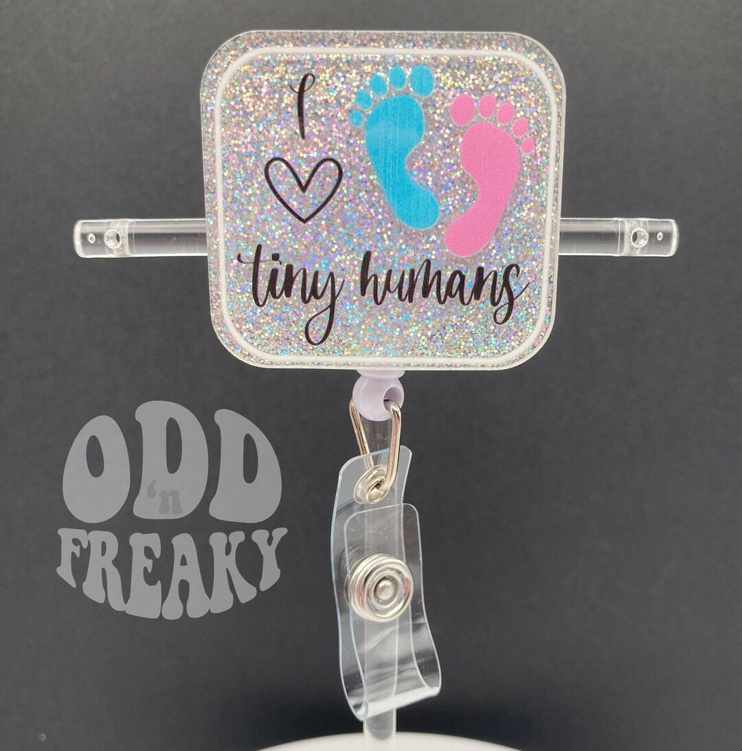 Holographic Glitter I Love Tiny Humans Retractable Badge Reel - Etsy