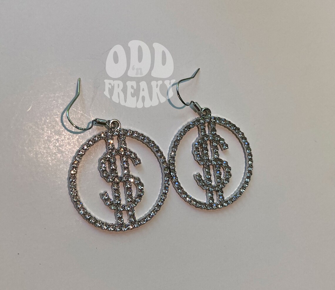 Rhinestone Dollar Sign Earrings Are Great for Cos Play or Just - Etsy