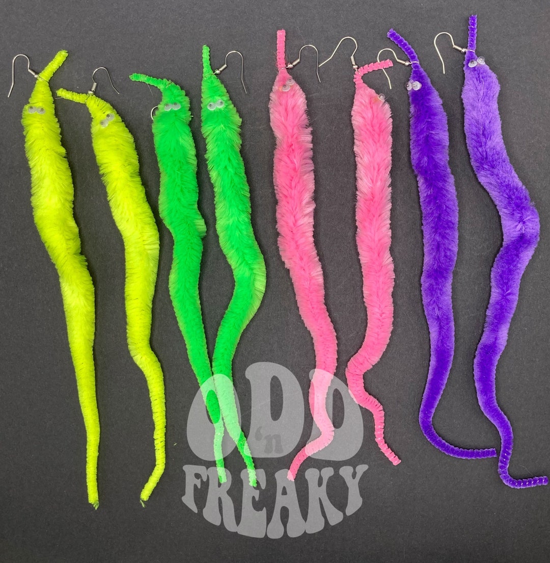 Fuzzy Worm Earrings: Extra Long Rave Party Earrings - Etsy