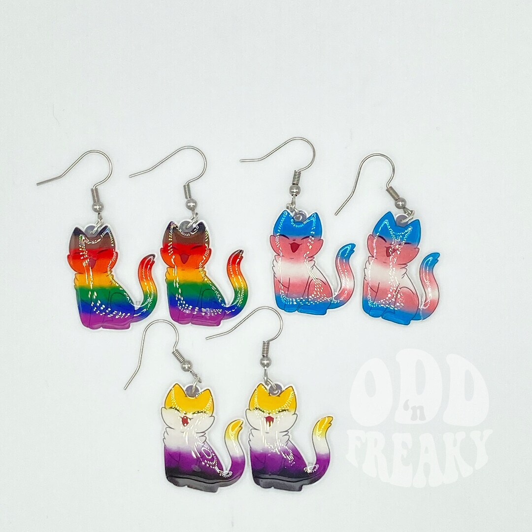 Pride Kitty Earrings: LGBTQ, Trans, Nonbinary Acrylic Earrings - Etsy