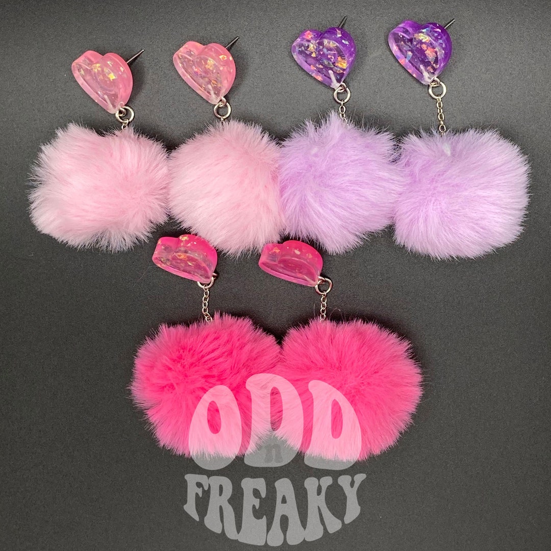 Super Cute Fuzzy Ball Earrings With Sparkly Acrylic Ear Posts Avail in ...