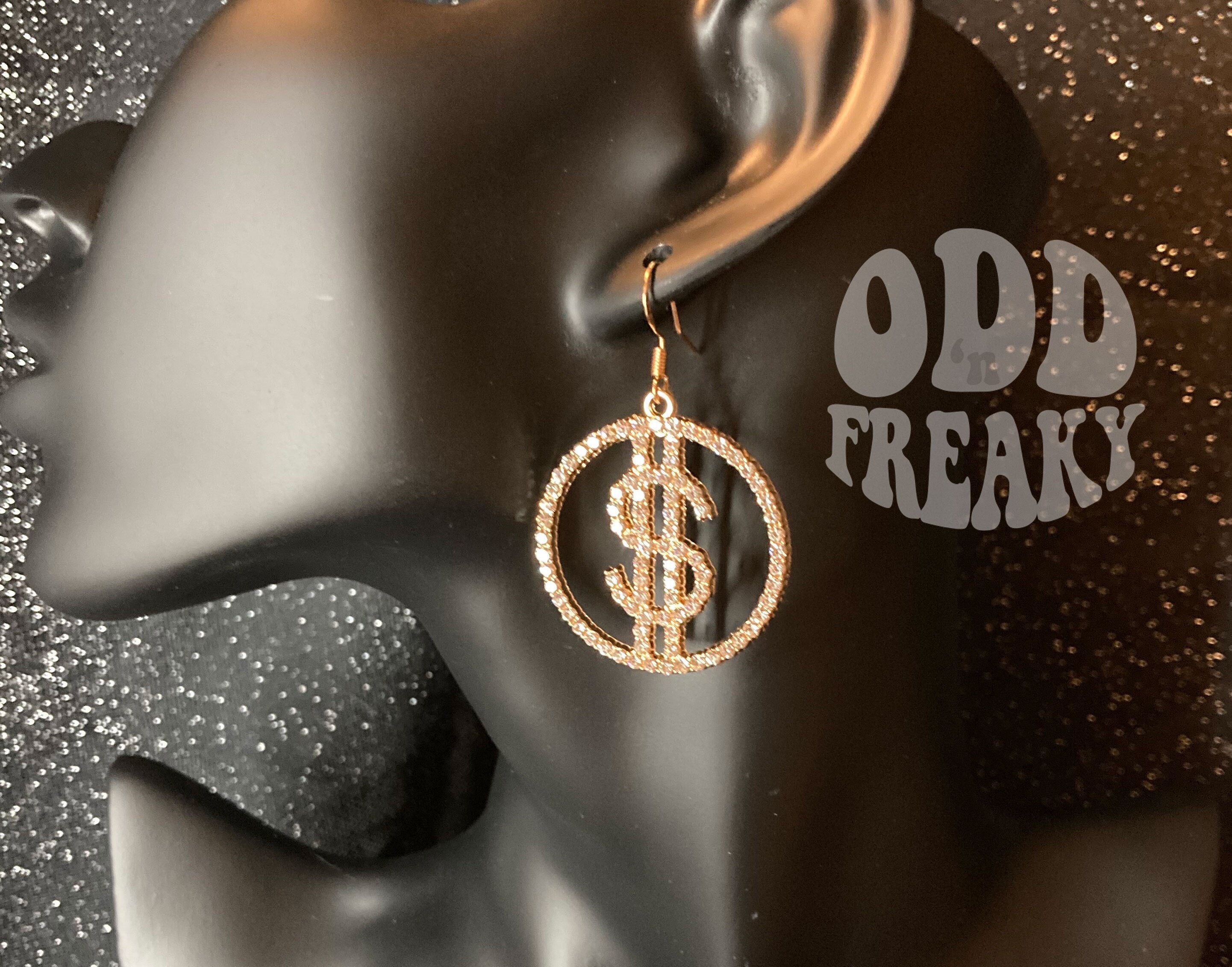 Rhinestone Dollar Sign Earrings Are Great for Cos Play or Just - Etsy